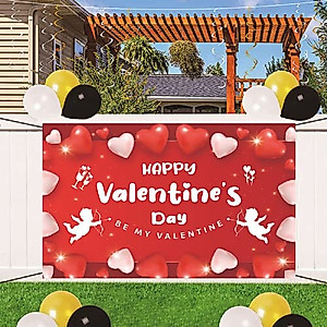 RUIMI Large Size Valentine Banner, Porch Sign with 71''X43.3'',Valentines Decorations Backdrop,Happy Valentines Day Hanging Banners,Valentine's Day Supplies for Home Indoor Outdoor, White