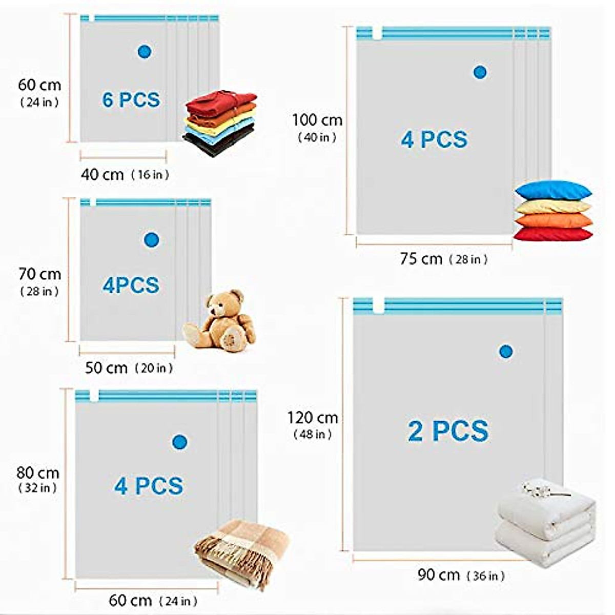 MASTERTOP 20pcs Vacuum Storage Bags, Space Saver Bags for Clothes Comforters Blankets Pillows with Hand Pump, Sealer Compression Bags for Travel & Home (2 X-Jumbo, 4 Jumbo, 4 Large, 4 Medium, 6 Small)