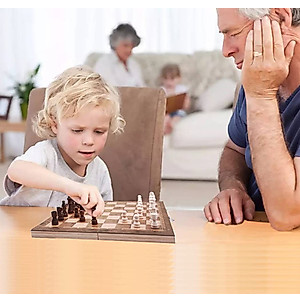 Chess Set,Folding Storage Wooden Chess Board Sets,15" Wooden Chess,3 in 1 Chess Board Game for Adults and Kids (Chess,Backgammon,Checkers)