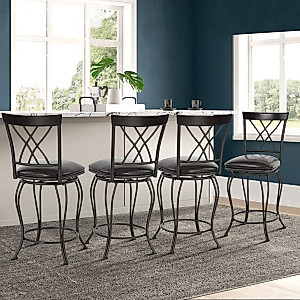 FurnitureR Classic Barstools Set of 2, Elegant Metal Back and Footrest Swivel Counter Height Bar Stools for Kitchen Island Pub, Bistro, Restaurant - Black (24 Inch)