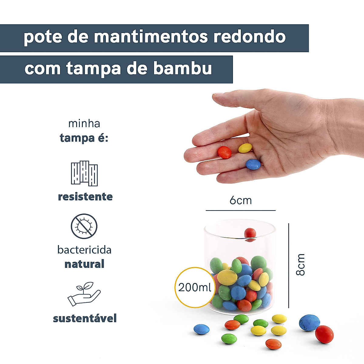 OIKOS | Hermetic Glass Storage Jars Set with Bamboo Lid | Candy Jars, Multipurpose Jars Kitchen Glass Canisters For Coffee, Flour, Sugar, Candy, Cookie, Spice and More | 10 Pieces, 6.7 OZ each