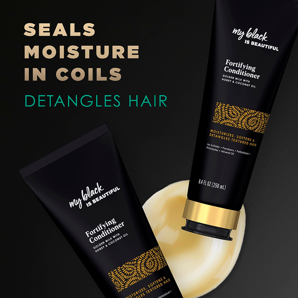 My Black is Beautiful Golden Milk Fortifying Conditioner, 8.4 Fl Oz — Sulfate Free, Moisturizing Conditioner for Curly and Coily Hair with Coconut Oil, Honey, and Turmeric