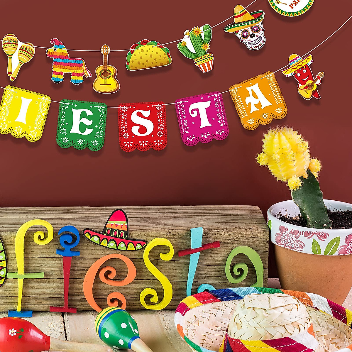 Cinco De Mayo Banner Mexican Party Supplies Sign Banner Garland Fiesta Party Decoration Day of the Dead Backdrops Ceiling Hanging Card Tissue Decorations for Mexican Festival Tacol Theme Birthday