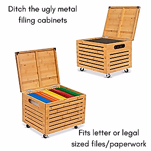 BirdRock Home Rolling File Storage Organizer Box with Lid (NEW VERSION) - Bamboo - Decorative Wood Hanging Filing & Storage Office Box - Letter/Legal - Strong Durable - Toys Blankets Binders - Natural