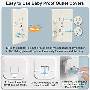 Magnetic Self-Closing Outlet Cover AOSITE 6 Pack Outlet Covers Baby Proofing Safety Cream White Power Plug Protectors with Screw Childproof Outlet Cover for Baby Safety, 10 Pack Outlet Plug Covers