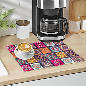 Tatenale Coffee Mat Leather Coffee Bar Mat Coffee Maker Mat for Countertops Absorbent Dish Drying Mat 18x12Inch Boho Retro