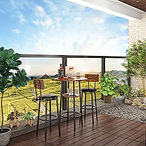 KIVENJAJA 3-Piece Bar Table Set for 2, Small 2-Tier Round Bistro Pub Dining Table & PU Upholstered Stools with Backrest, Counter Height Table and Chairs Set for Kitchen Small Space, Rustic Brown