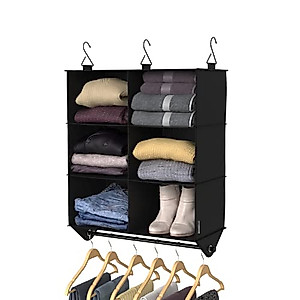 ClosetMaid 6-Shelf Fabric Hanging Closet Organizer with Garment Rod for Shirts, Sweaters, Pants, Hats, Shoes, Purses with Charcoal Black Finish