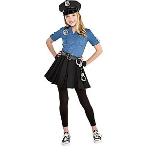 Party City Officer Cutie Cop Costume for Girls - Includes Dress, Hat, Belt, Glovelettes, & Handcuffs - Costumes for Halloween, Birthday Parties & Themed Event