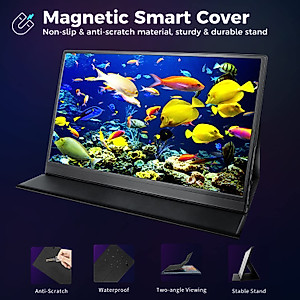 HAMTYSAN Portable Monitor, 15.6'' FHD 1080P Portable Laptop Monitor USB C HDMI Second External Monitor for Laptop, Desktop, Tablet, Phones, PS4/5, Xbox, Switch, Dual Speaker with Protective Case