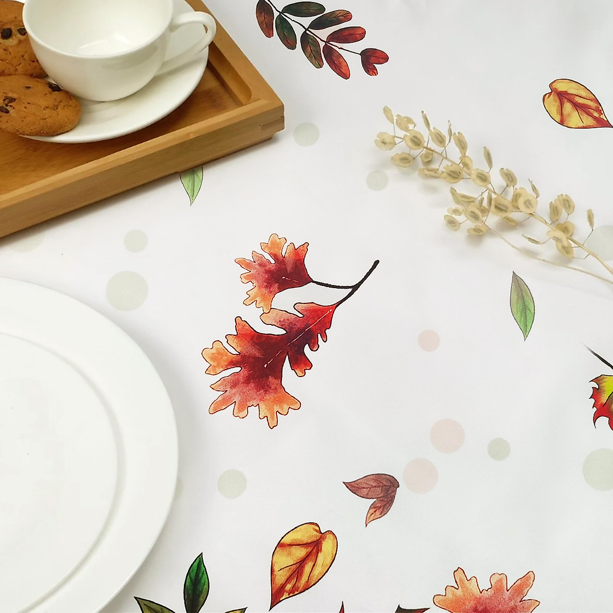 JYKCUL Fall Tablecloth Round 60 Inch, Buffalo Plaid Pumpkin Mushroom Leaves Fall Table Cloth Thanksgiving Autumn Table Cover for Party Picnic Kitchen Dinner Decor