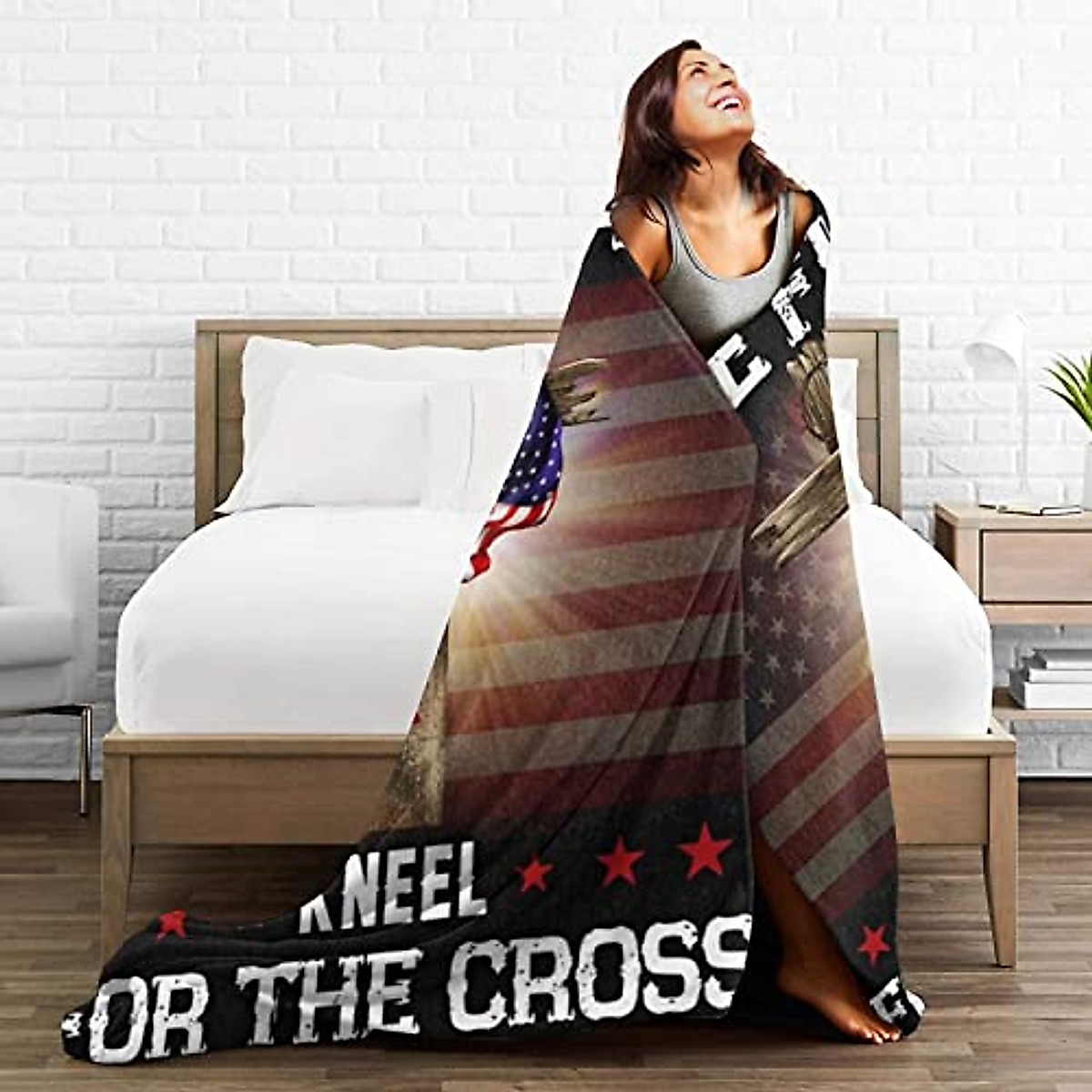 Gaotaju Flannel Fleece Blanket 80"X60" ，Stand for The Flag Kneel for The Cross Bed Throw Blanket Quality Ultra-Soft Travel Winter Blankets for Adult Keep Warm