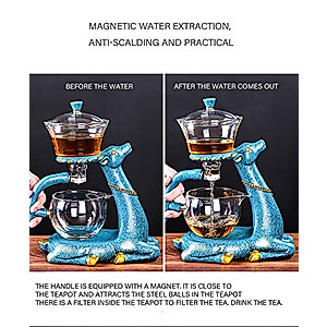 FKJYUF Automatic tea set Automatic tea maker Heat-resistant glass Kung Fu tea set Deer tea set Accompanied by a deer Teapot Coffee Juice cup Cup tea set、tea sets for women、tea sets, BLACK-MSTZ-M-001