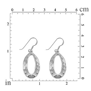 MIMI 925 Sterling Silver Hammered Open Oval Drop Dangle Earrings