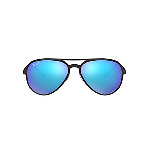 Ray-Ban Rb4320ch Chromance Aviator Sunglasses, Matte Black/Polarized Green Mirrored Blue, 58 mm