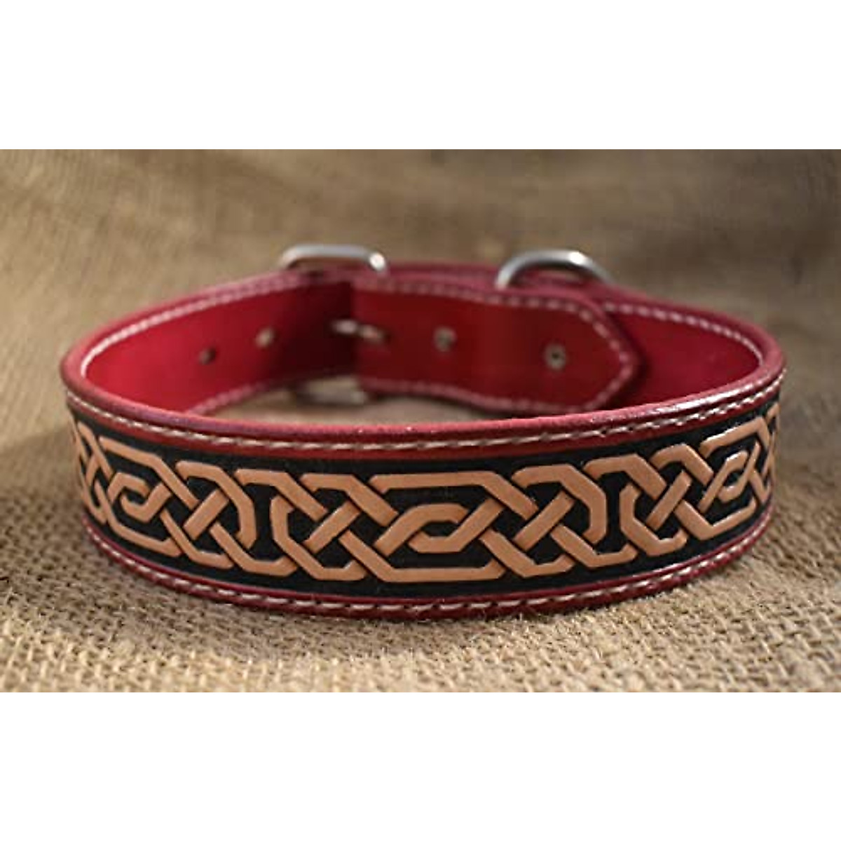 Dog Large Celtic Collar, Dog Lover Handstitched Collar, Padded Leather Dog Collar, Dog Collar Handmade Leather