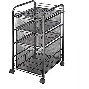 Safco Products Onyx Mesh 1 File Drawer and 2 Small Drawers Rolling File Cart 5213BL, Black Powder Coat Finish, Durable Steel Mesh Construction, Swivel Wheels for Mobility