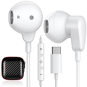USB C Headphone for iPhone 16 Pro Max 15 Plus for Samsung S24 S23 FE S22 S21 S20 A53 A54 Galaxy Flip Type C Earphone with Mic Control Noise Canceling Wired Earbuds for Google Pixel 7 6a 7a 8 9 XL Fold