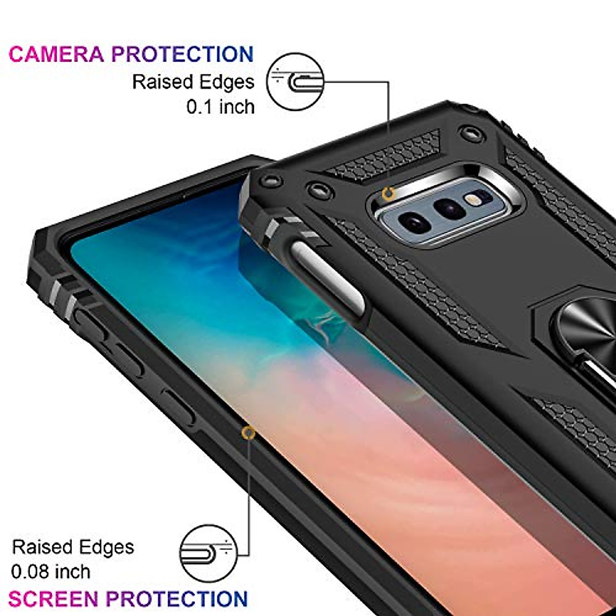 IKAZZ Galaxy S10e Case with Screen Protector,Military Grade Shockproof Cover Pass 16ft Drop Test with Magnetic Kickstand Car Mount Holder Protective Phone Case for Samsung Galaxy S10e Black