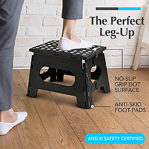 Folding Step Stool - The Lightweight Step Stool is Sturdy Enough to Support Adults and Safe Enough for Kids. Opens Easy with One Flip. Great for Kitchen, Bathroom, Bedroom, Kids or Adults.