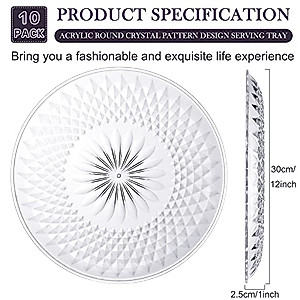 10 Pcs Round Serving Platter Reusable Acrylic Crystal Flan Plate Plastic Tray Clear Round Serving Tray for Food Cake Cookie Fruits Birthday Wedding Party (12 Inch)