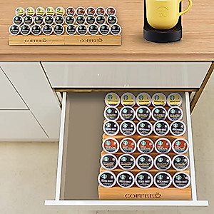 MinBoo Bamboo 2 Pieces Step-Shaped K Cup Holder Drawer or Countertop k cup Organizer Coffee Pod Holder Hold 30 Coffee Pod Storage Kcup coffee pods holder for coffee station Office and Kitchen