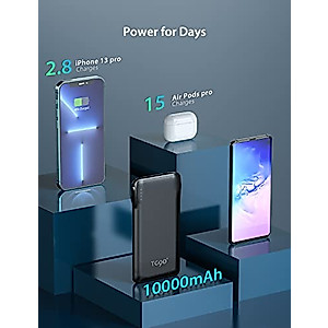 TG90° Cell Phone External Battery Packs 10000mAh Power Bank with Built in Lightning Cable Portable Charger Battery Backup Compatible with iPhone Android Phone Power Packs