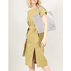 Woven Tote Handbags + Purse For Women Large Vegan Leather Shoulder Top-Handle Travel Bag Ladies Fashion Underarm Shopper Bags White