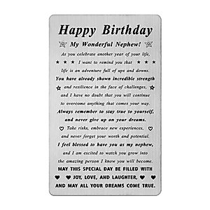 Nephew Birthday Gifts - Metal Engraved Birthday Card for Nephew - Happy Birhday My Wonderful Nephew Gifts Unique