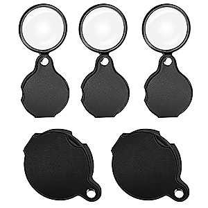Dreamtop 5 Pack 10X Pocket Magnifier Mini Magnifying Glass 50mm Folding Magnifying Glass Loupe with Rotating Protective Holster for Reading Maps, Lables, Crafts