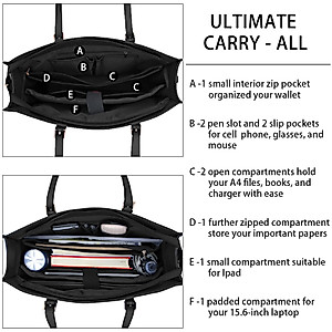 Laptop Bag for Women Waterproof Lightweight Leather 15.6 Inch Computer Tote Bag Business Office Briefcase Large Capacity Handbag Shoulder Bag Professional Office Work Bag Black