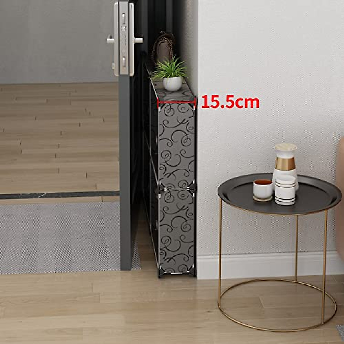 MAGINELS 4-Pair Shoe Rack Organizer with Cover, Slim Shoe Storage Cabinet,Behind Door, Narrow Shoe Shelf for Closet,entryway,Black