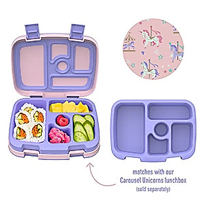 Bentgo® Kids Prints Tray with Transparent Cover - Reusable, BPA-Free, 5-Compartment Meal Prep Container with Built-In Portion Control for Healthy Meals At Home & On the Go (Carousel Unicorns)