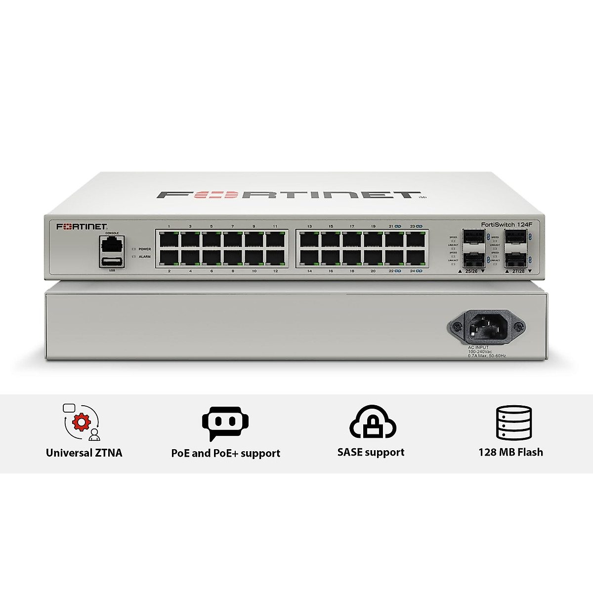 Fortinet FortiSwitch - 124F Performance L2 Switch - 24 GE, 4 SFP+, Fanless (FS-124F)