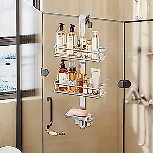 Parosan Shower Caddy, 3 Tier Adjustable Aluminum Bathroom Hanging Shower Organizer Over The Door, Rustproof Shower Shelves with Soap Holder Razor Holder for Bathroom Storage