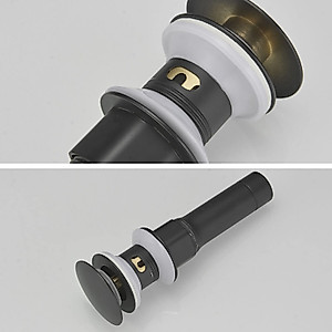 BESy Black Bathroom Sink Drain, Bathroom Faucet Vanity Sink Pop Up Drain Stopper with Overflow, Built-in Anti-Clogging Strainer, Matte Black