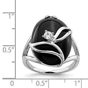 925 Sterling Silver Black Onyx Cubic Zirconia CZ Ring Size 8