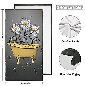 Yellow Daisy Flowers Bathtub Hand Towels 16x30 Bathroom Towel Ultra Soft Highly Absorbent Small Bath Towel Kitchen Dish Guest Towel, 2 Pieces Set