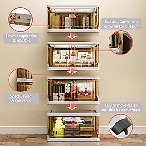 27Gal Storage Bins with Lids-4Pack Convenient Front Door Access, Wheels, Clear Design, Collapsible, Stackable, and Durable Plastic - Ideal for Closet,Organizing Toys, Dorms, Cars, and Bedrooms…