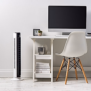 IRIS USA 31.5" WOOZOO Oscillating Tower Fan with Remote and Adjustable Vents, 3 Speed and Natural Breeze Settings Air Circulator Floor Fan, White/Black