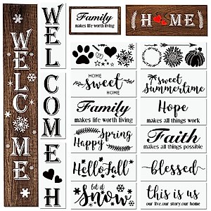 Letter Stencils for Painting on Wood Canvas and More - Reusable Large Alphabet Welcome Calligraphy Font Suitable for Home and Front Door, Porch or Outside Decoration Fabric Chalkboard Plastic