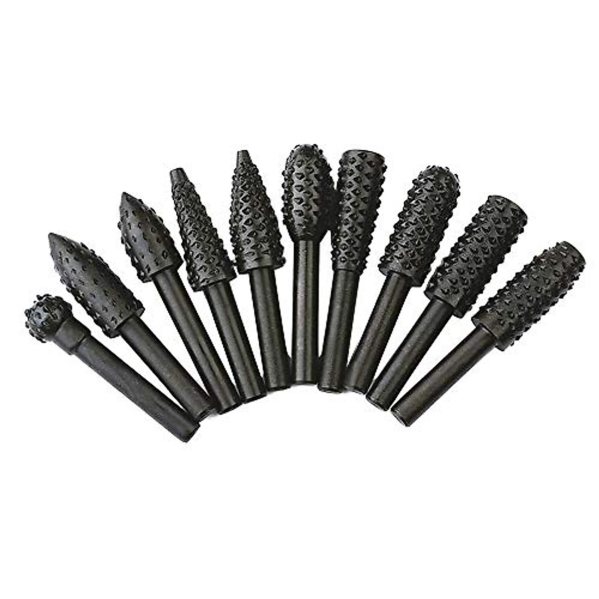 Eyech 10pc 1/8''(3mm) Shank Carbon Steel Rotary Burr Rasp Set Wood Carving File Rasp Drill Bits for DIY Woodworking Wood Carving Polishing Grinding Engraving