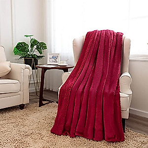 NANPIPER Sherpa Queen Size Blanket,Soft Fuzzy Fleece Blanket,Warm Plush Microfiber Blankets,Wine Red 90"x90"