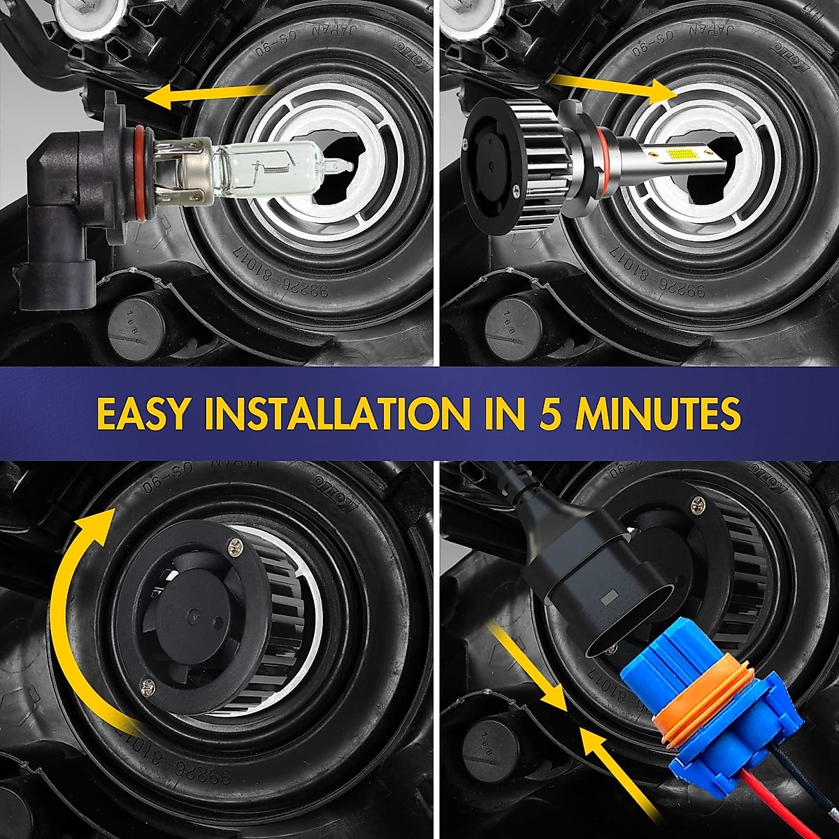 WVKVII Fit For Dodge Journey 2009-2019 LED Bulbs Combo 9005/HB3 High + 9006/HB4 Low Beam Lights Bulbs, 6000K Cool White Super Bright,IP68, 4