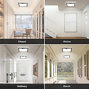 Annaror Motion Sensor LED Ceiling Light Wired, 18W 1800LM Flush Mount Light Fixture with 3 Timer, 3000K 4000K 5000K Selectable, Square Motion Ceiling Light for Closet Porch Stairs Hallway, Black