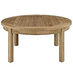 Modway Marina Premium Grade A Teak Wood Outdoor Patio Round Coffee Table in Natural