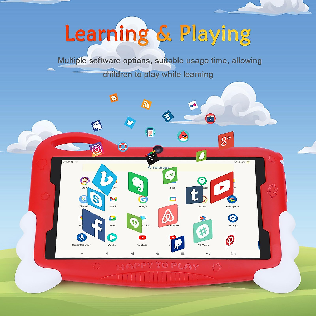 C idea Android 13.0 Tablet for Kids Age 2-5,7 inch Kids Tablet,Toddler Tablet with 2GB RAM 32GB ROM 1TB Expand/HD IPS Display with Eyes Protection Model/GMS/IWAWA for Children (Red)