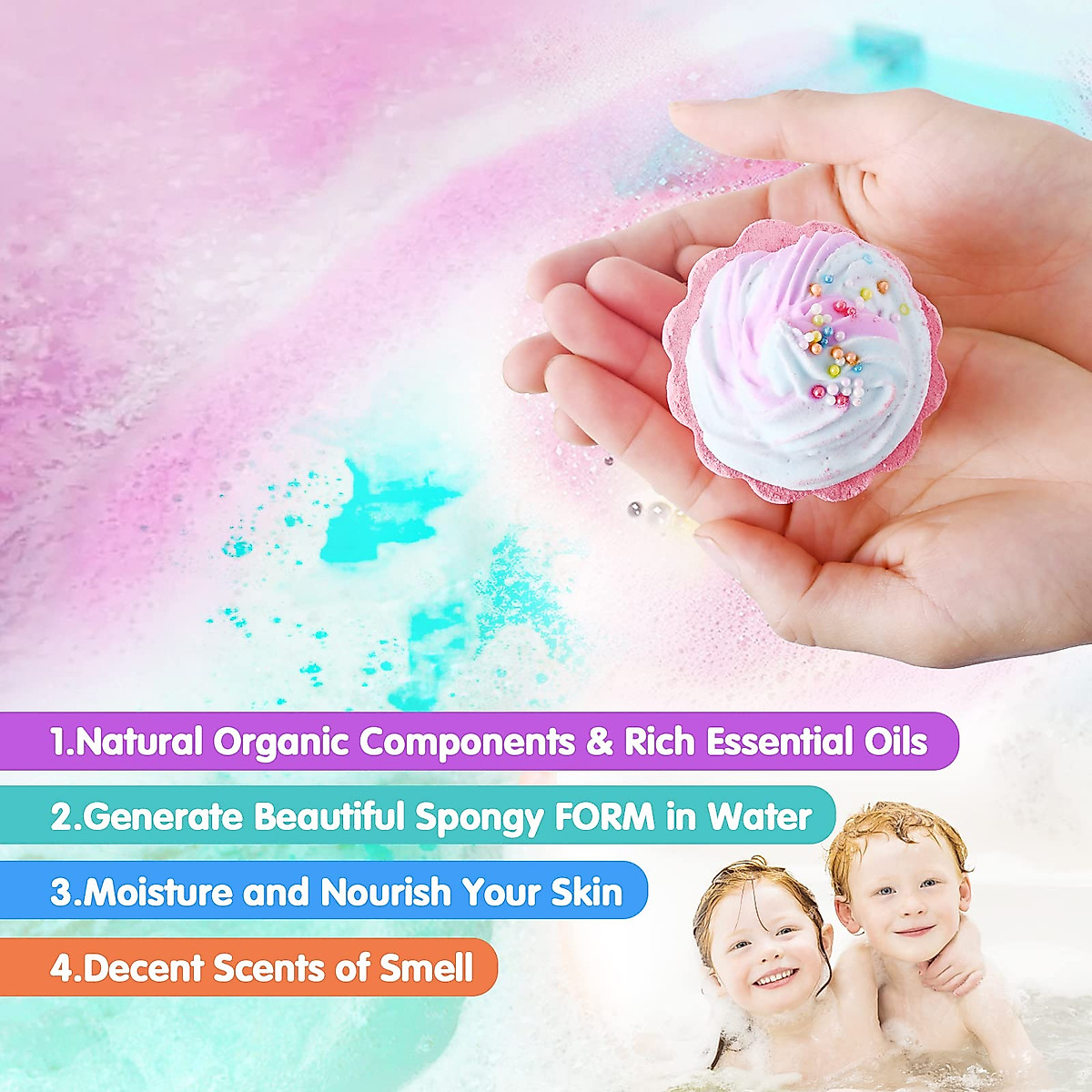 Bath Bombs for Kids, Unicorn Kids Bath Bombs with Toys Inside, Bath Bombs for Girls with Surprise Inside, Unicorns Toys Set for Girls with Jewelry Princess Toys, Birthday Children's Day