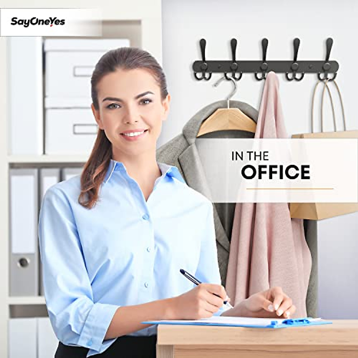 SAYONEYES Black Coat Rack Wall Mount with 5 Tri Hooks for Hanging – 16 Inch Heavy Duty Stainless Steel Rustic Coat Rack Wall Mount – Hat Rack, Hanger, Clothes, Jacket Hooks Wall Mount – 1 Pack