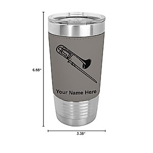 LaserGram 20oz Vacuum Insulated Tumbler Mug, Trombone, Personalized Engraving Included (Faux Leather, Gray)